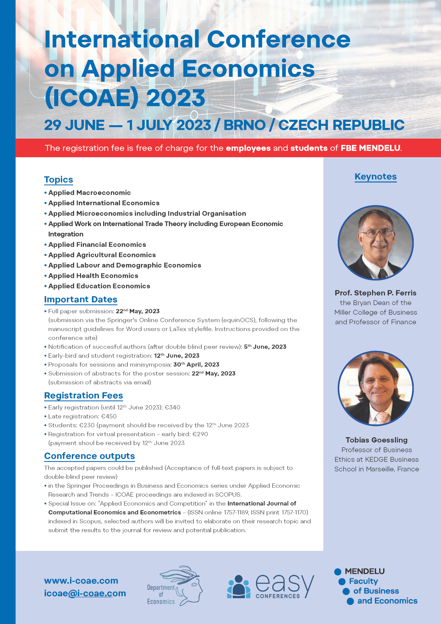 Konference ICOAE 2023 na PEF MENDELU - Provozně ekonomická fakulta